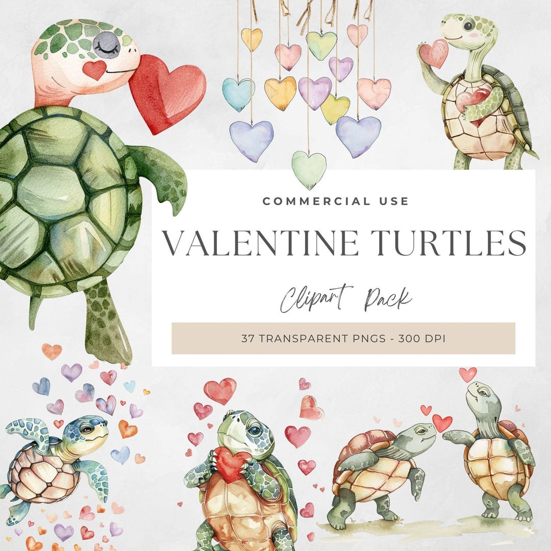 Valentine Turtle Clipart, Hanging Hearts, Cute Ocean Animals, Nautical ...