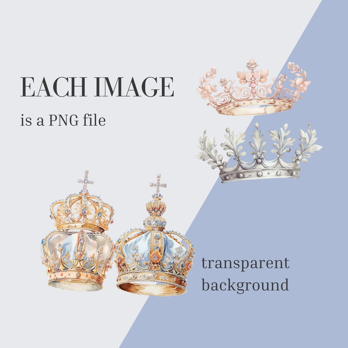 King and Queen Crowns Clipart, Royal Clipart, Crowns Watercolor Clip ...