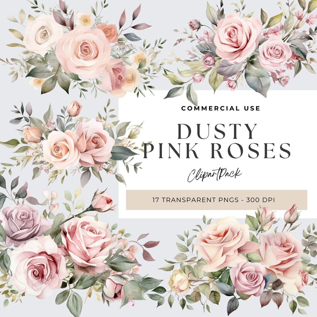 Dusty Rose Flower Clipart, Dusty Pink Roses Bouquet, Blush Rose Png ...