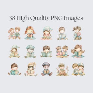 Cute Kids Reading Clipart, Adorable Digital Illustrations for Children ...