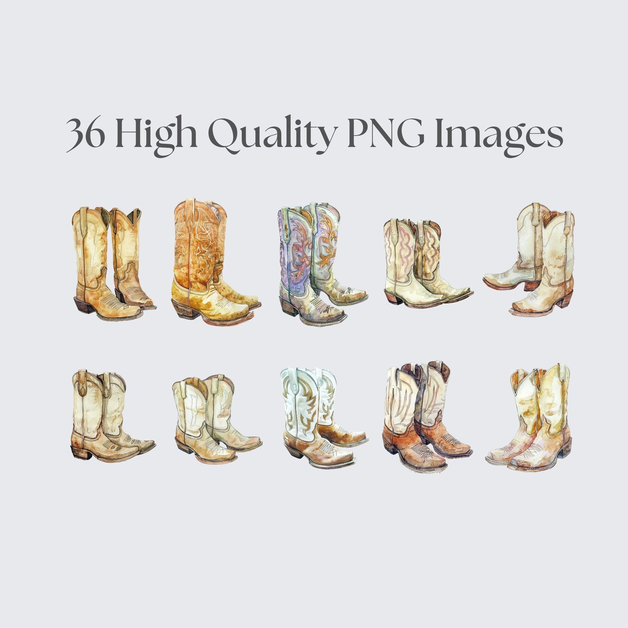 Watercolor Cowboy Boot Clipart, Western Boots for Commercial Use, South ...