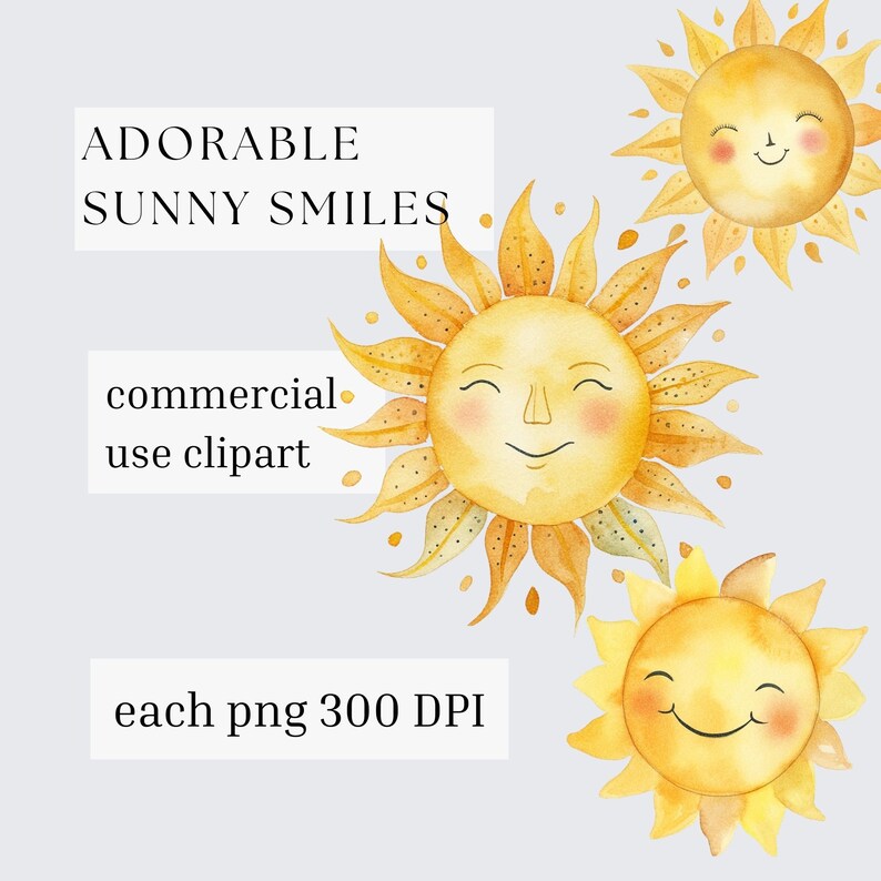Here Comes the Son Clipart, Watercolor Cute Sun Clipart ,cute Sun Faces ...