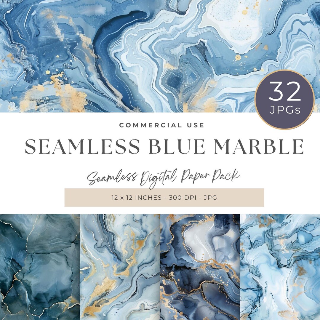 Blue Marble Seamless Pattern, Abstract Background (JPG Digital Download ...