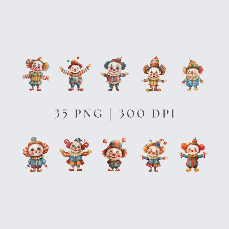 Cute Cartoon Clowns Clipart, Whimsical Circus Art, Digital Download for ...