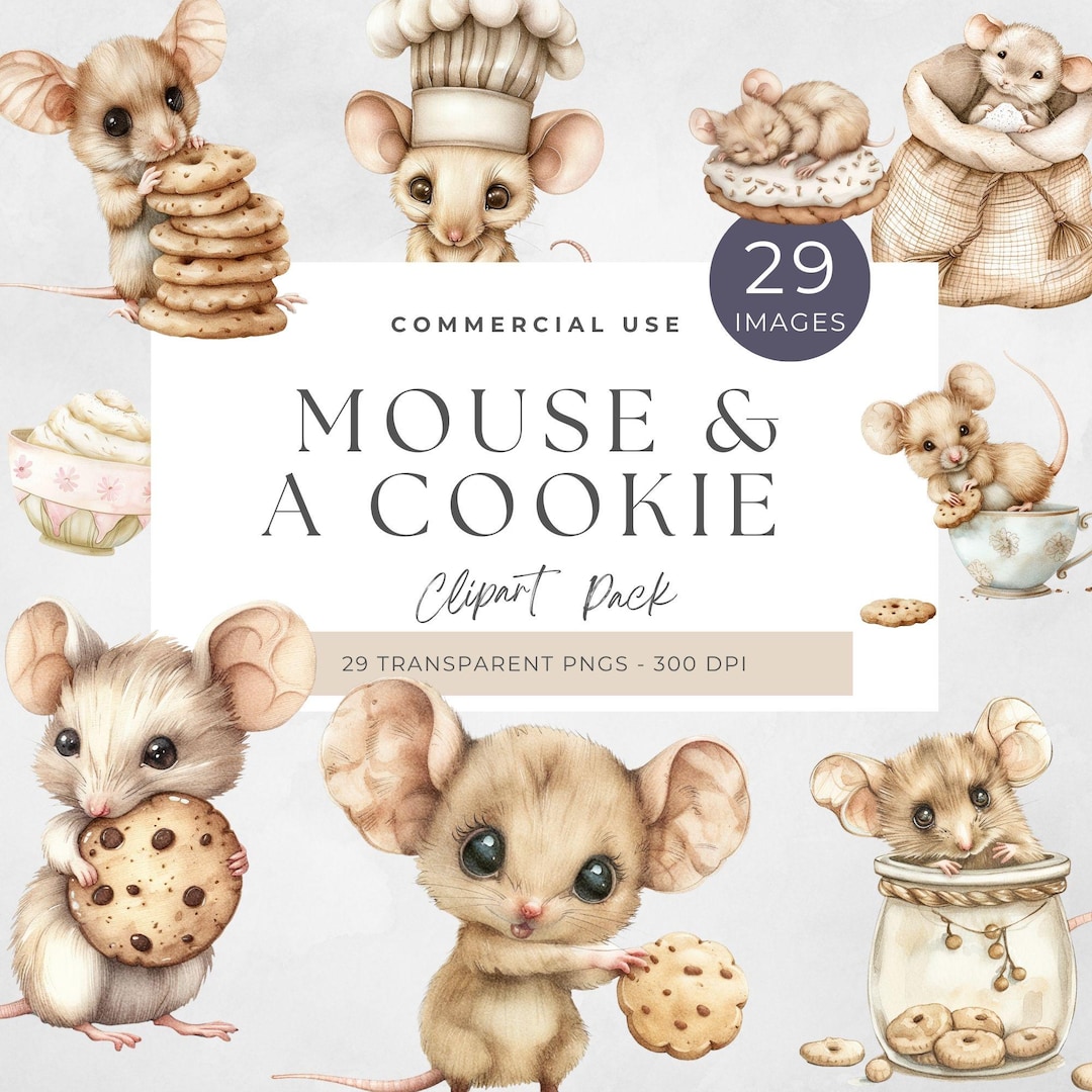 Mouse and Cookie Clipart, Cute Baking Art, Digital Download PNG ...