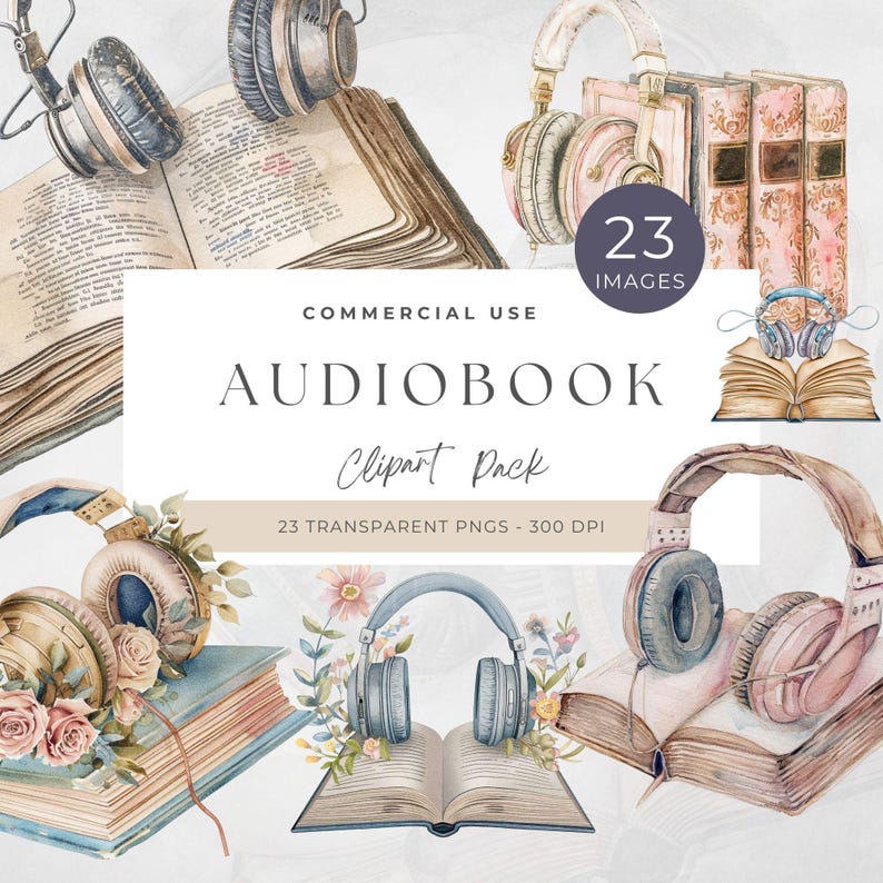 Audiobook Clipart PNG, Bookish Designs for Stickers, Digital Reading ...