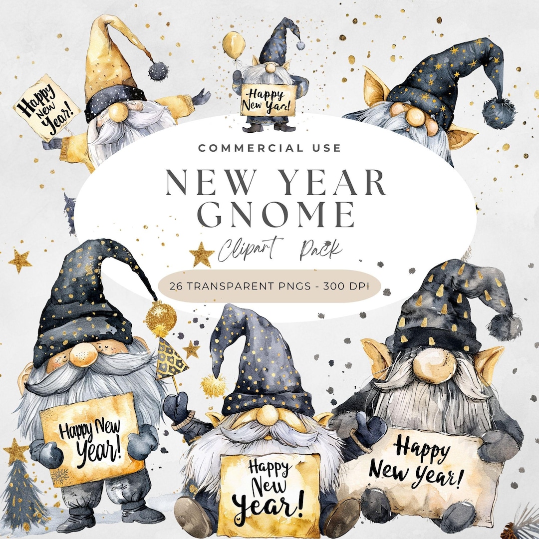 New Year Gnome Clip Art, 2025 Gnome PNG, Happy New Year Digital Art ...
