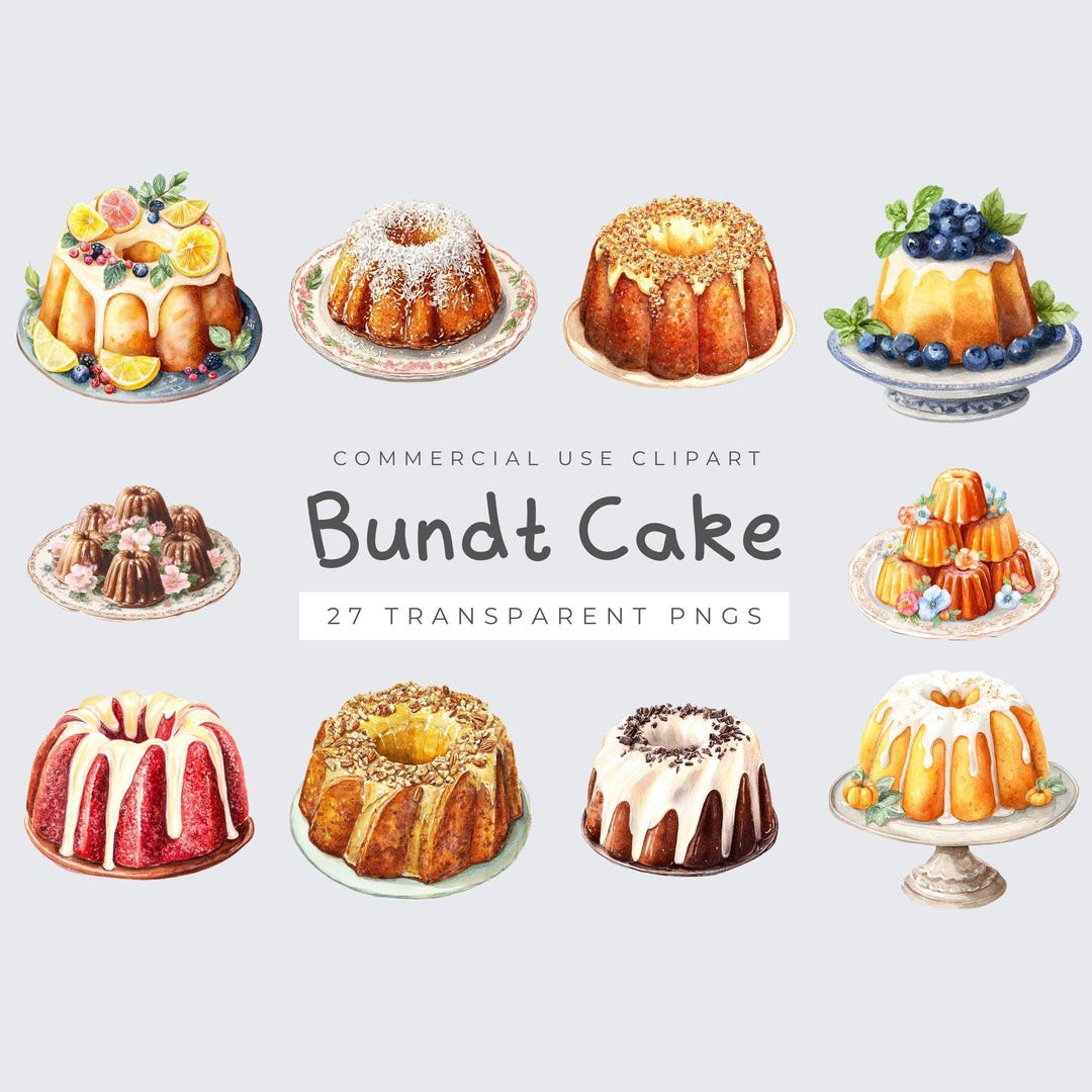 Bundt Cake Clipart, Watercolor Digital Art, PNG Images for Baking, Food ...