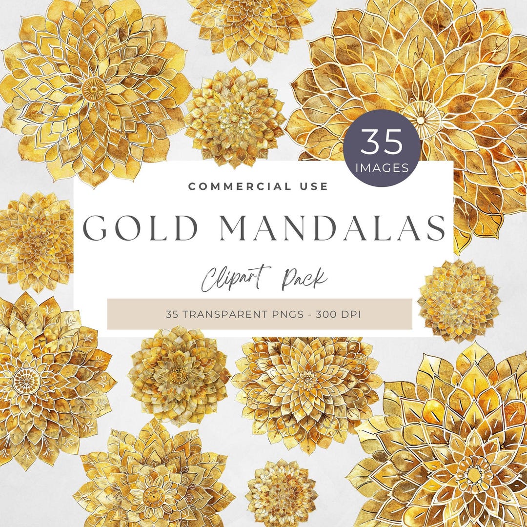Gold Mandala Clipart: Boho PNG Graphics for Crafts (digital Download ...