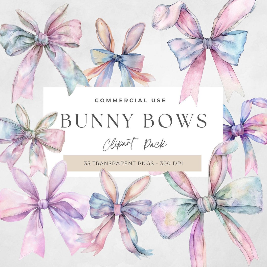 Coquette Easter Clipart, Watercolor Easter Bunny PNG, Pastel Bunny Ears ...