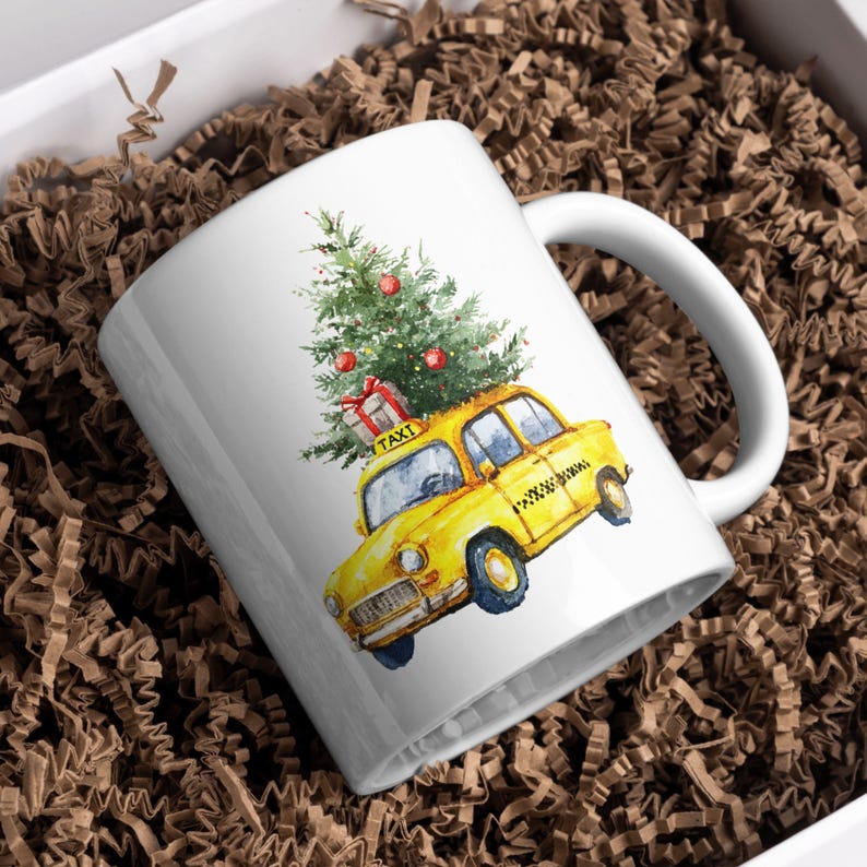 Yellow Cab Clipart, New York City PNG, Christmas Tree, Watercolor Taxi ...