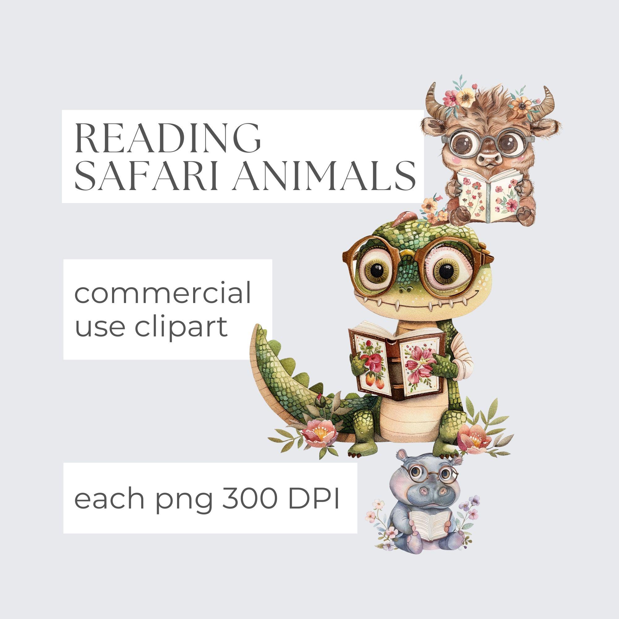 Animals Reading Books Clipart, Cute Safari PNG, Whimsical Animal ...
