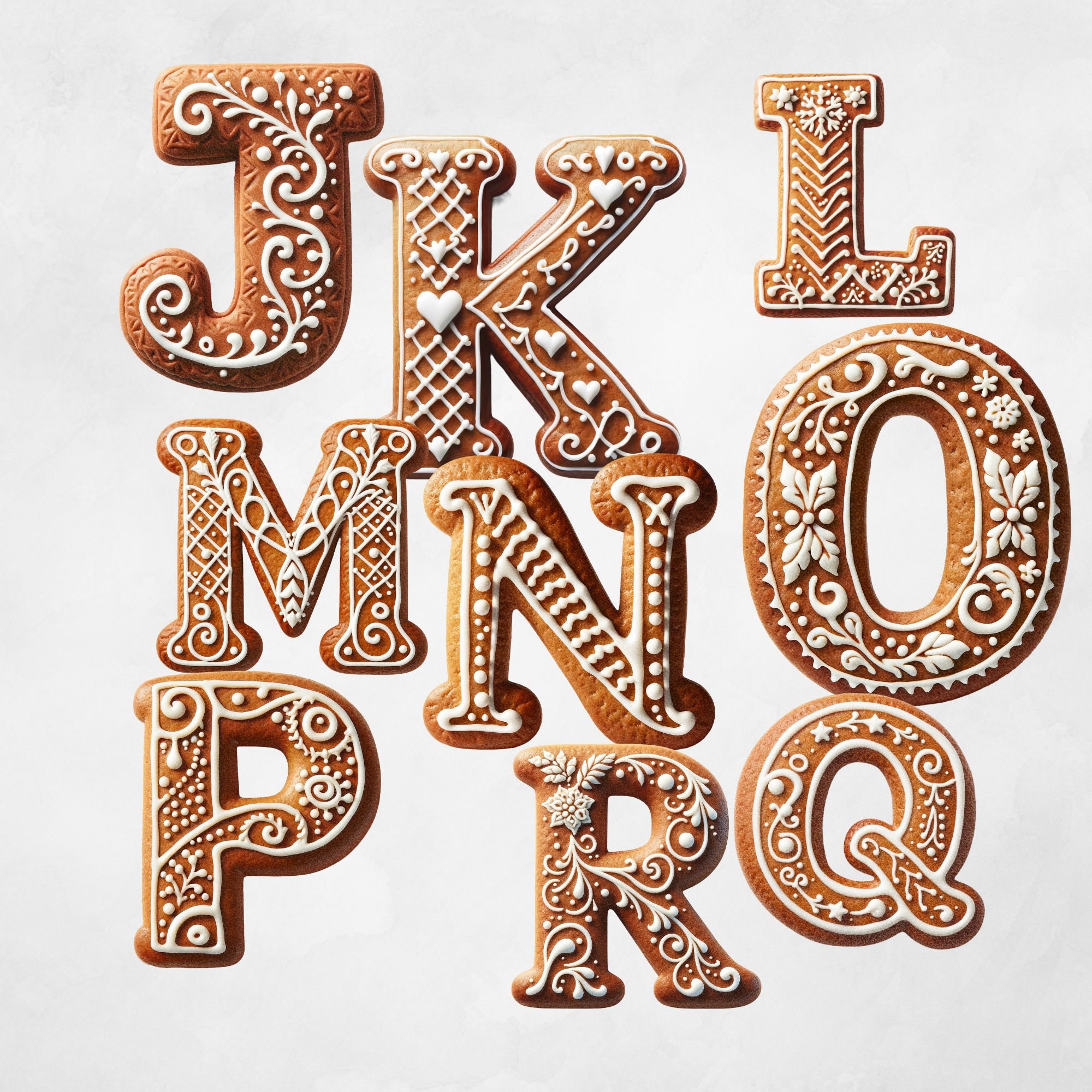 Gingerbread Cookie Letters Clipart, 26 High Quality Png Files ...
