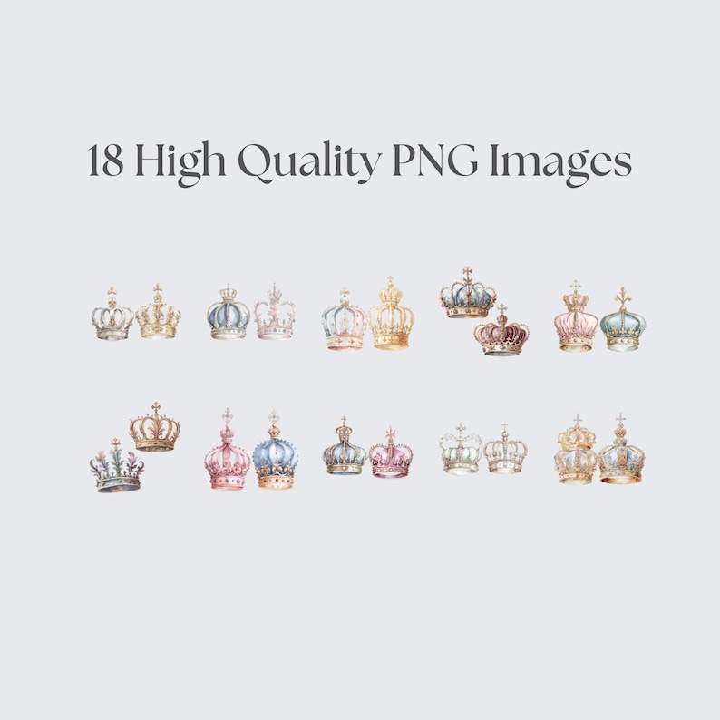 King and Queen Crowns Clipart, Royal Clipart, Crowns Watercolor Clip ...