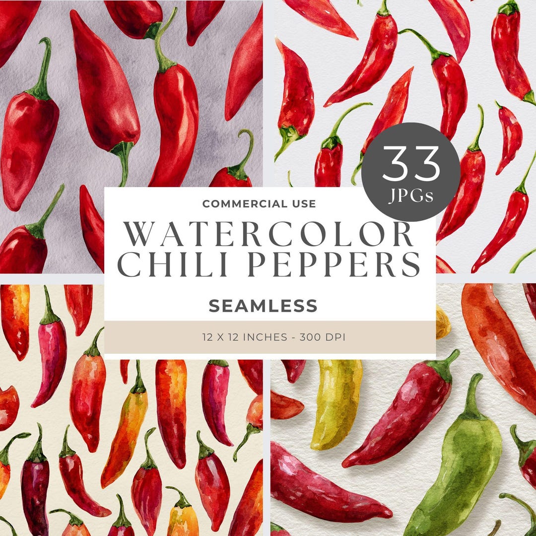 Chili Pepper Seamless Pattern: Scrapbook Paper Vegetable Designs ...