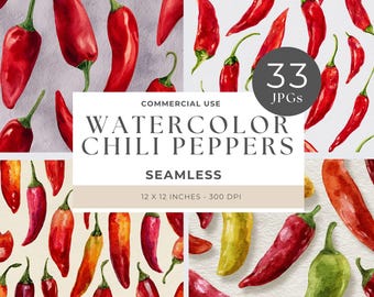 Chili Peppers Digital Paper - Seamless Hot Pepper Pattern, Spicy Fabric ...