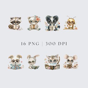 Animals Reading Books Clipart, Cute Woodland Animal Illustrations ...