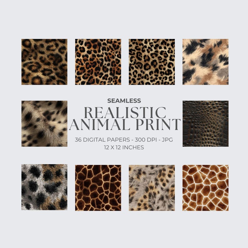 Animal Print Seamless Patterns, Digital Paper, Leopard & Cheetah Designs, Craft Supplies for DIY ...