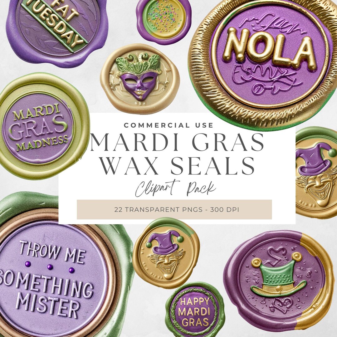 Mardi Gras Clipart Pack, Wax Seal Stamp Clipart, Vintage Digital Stamps ...