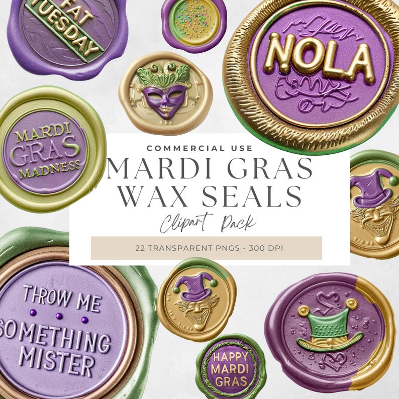 Mardi Gras Clipart Pack, Wax Seal Stamp Clipart, Vintage Digital Stamps ...