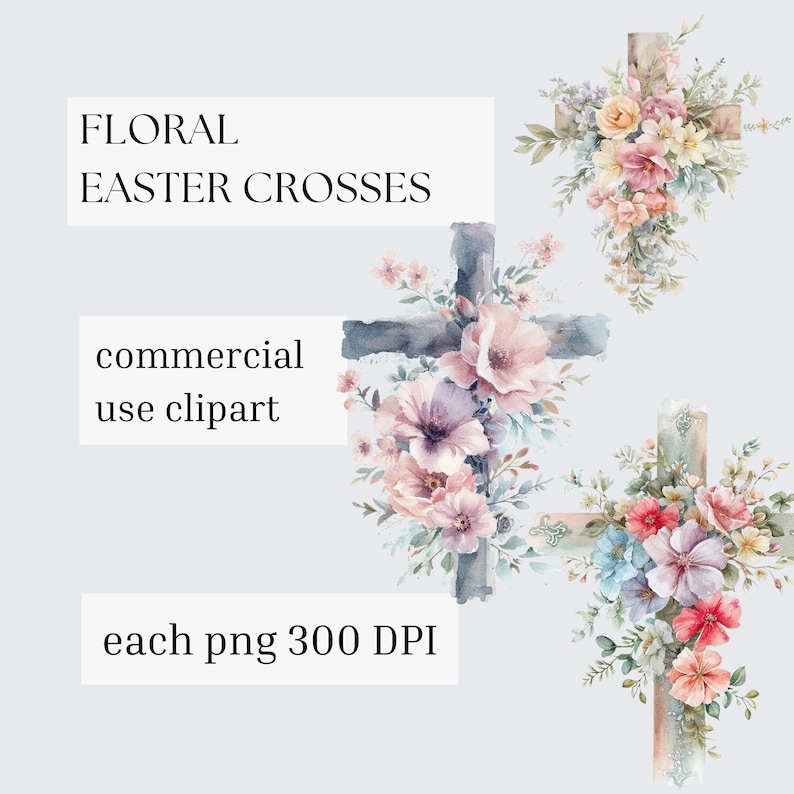 Watercolor Floral Crosses Png Clipart, Watercolor Clipart Cross, Easter ...