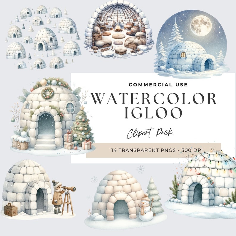Igloo Clipart, Winter Clipart, Nordic Nights Clipart, Cute Eskimo ...
