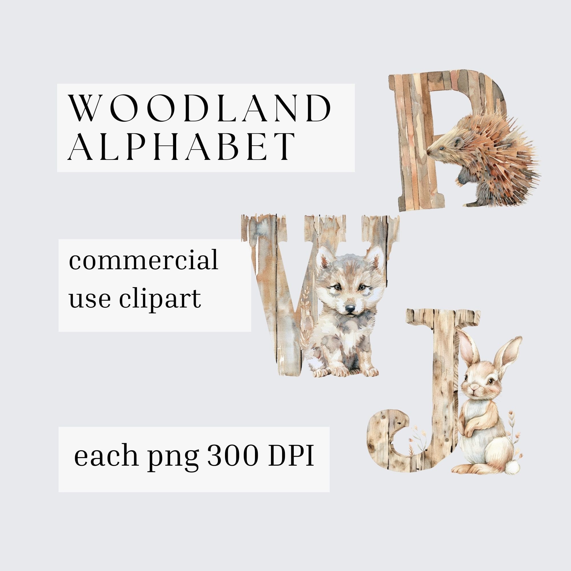 Woodland Alphabet Clipart, Woodland Alphabet PNG, Watercolor Woodland ...