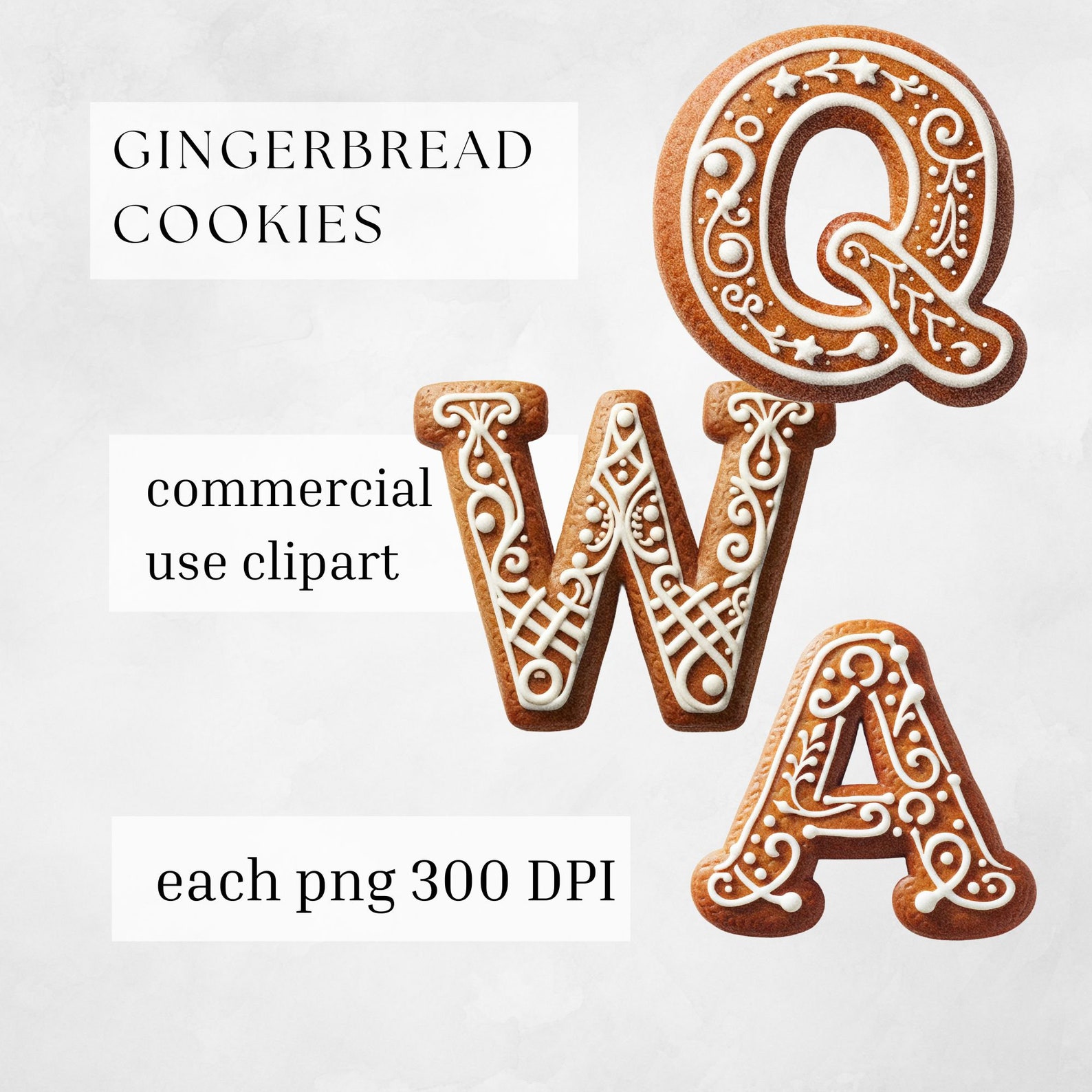 Gingerbread Cookie Letters Clipart, 26 High Quality Png Files ...