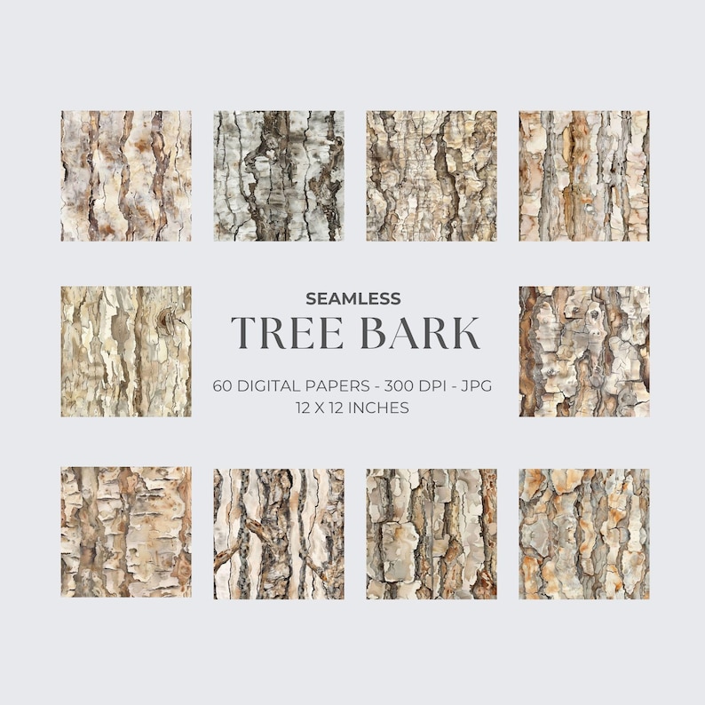 Seamless Tree Bark Digital Paper: Rustic Scrapbook Textures (JPG ...