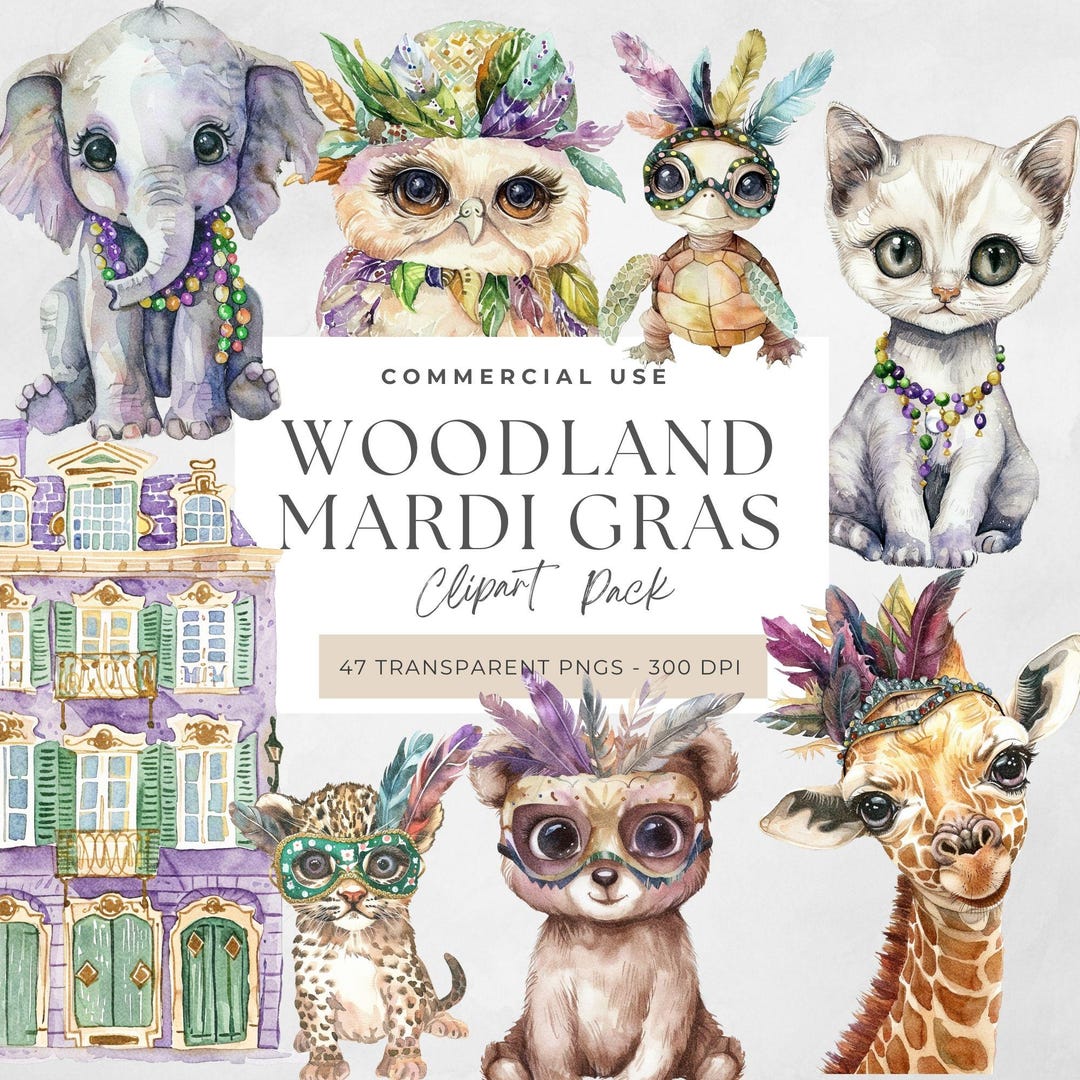 Woodland Creatures Clipart Pack, Lets Get Wild Safari Png, Mardi Gras ...