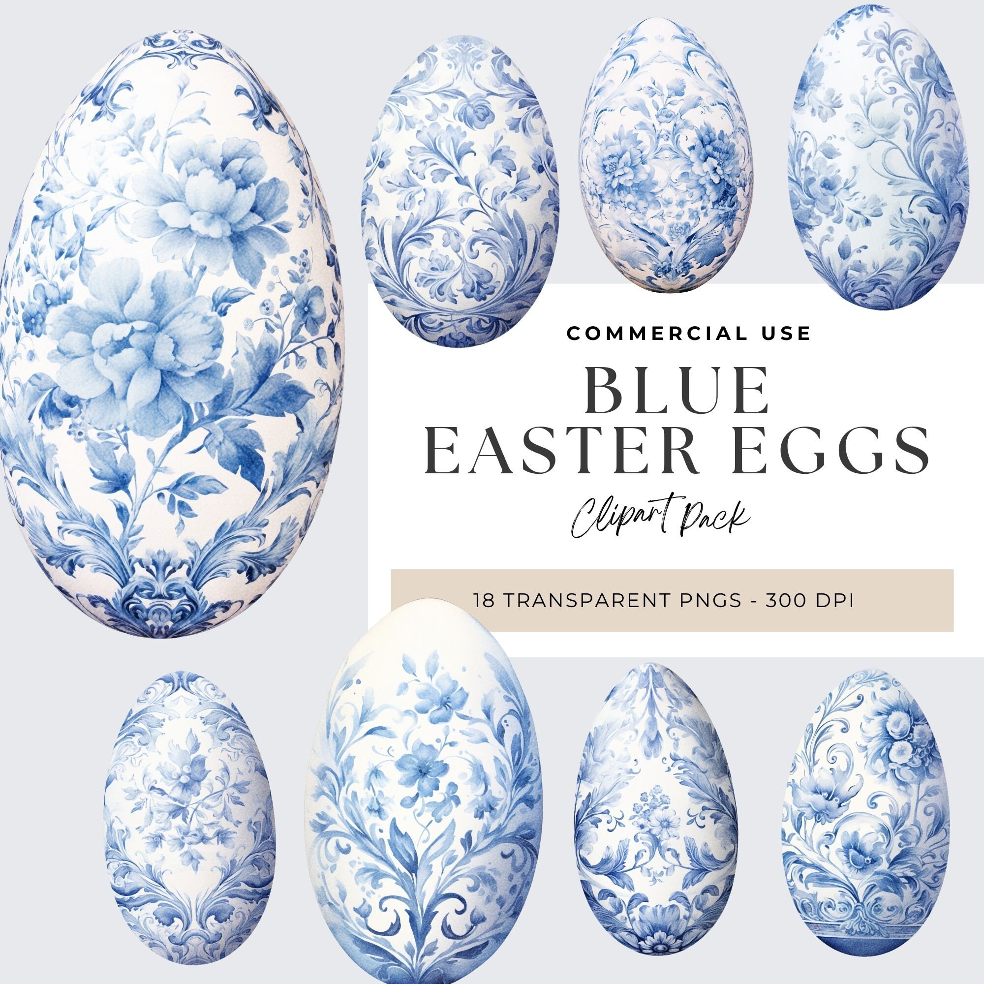 Blue Easter Egg Clipart, Toile Clipart, Pastel Easter Eggs Clipart ...