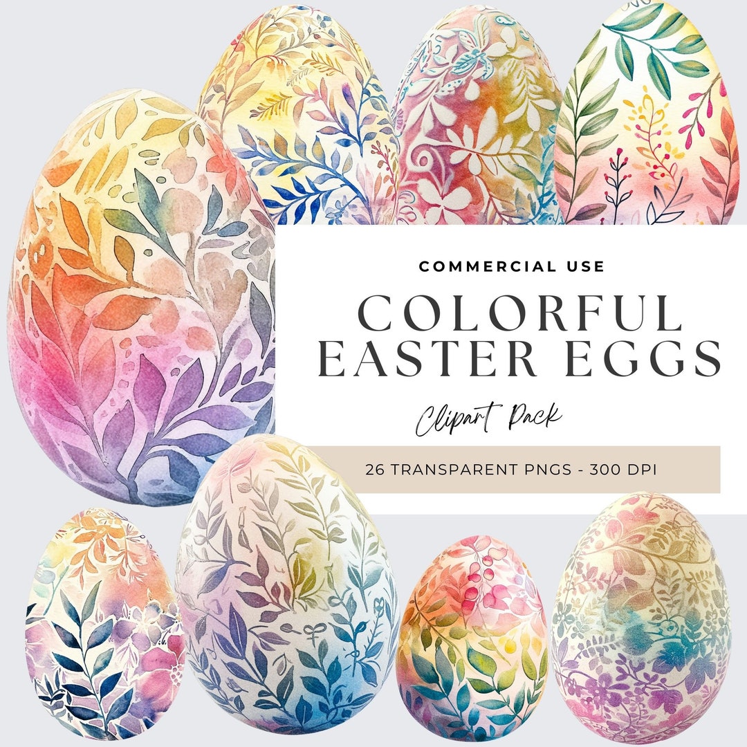 Watercolor Easter Egg Clipart: Rainbow Toile Springtime Bundle ...