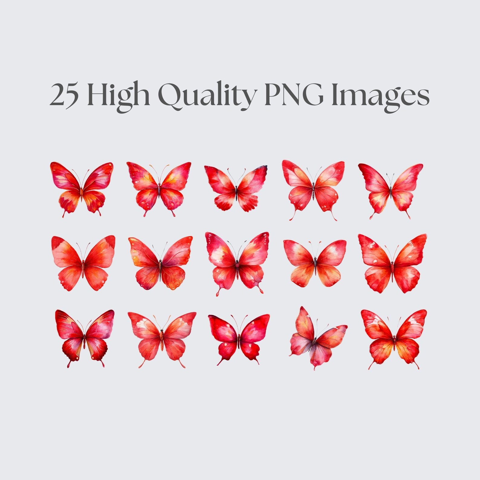 Red Butterfly Clipart, Watercolor Illustrations for Crafts, Digital ...