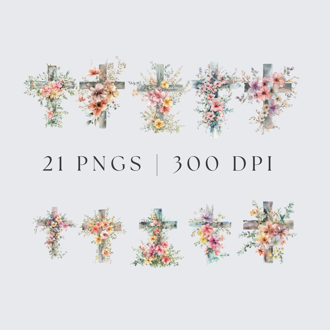 Watercolor Floral Crosses Png Clipart, Watercolor Clipart Cross, Easter ...