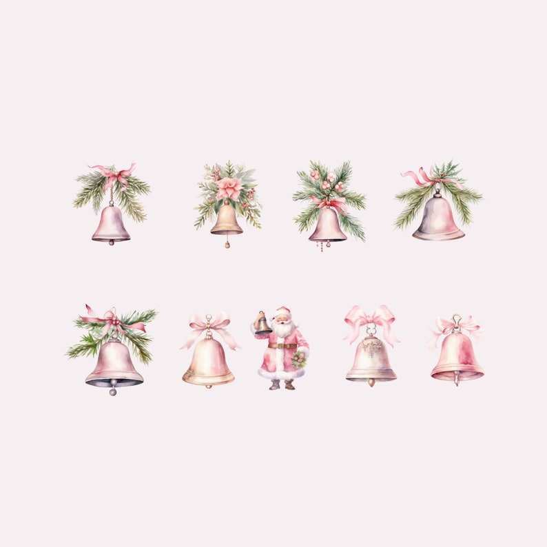 Pink Christmas Bells Clipart | Commercial Use | Christmas Bell Clipart ...
