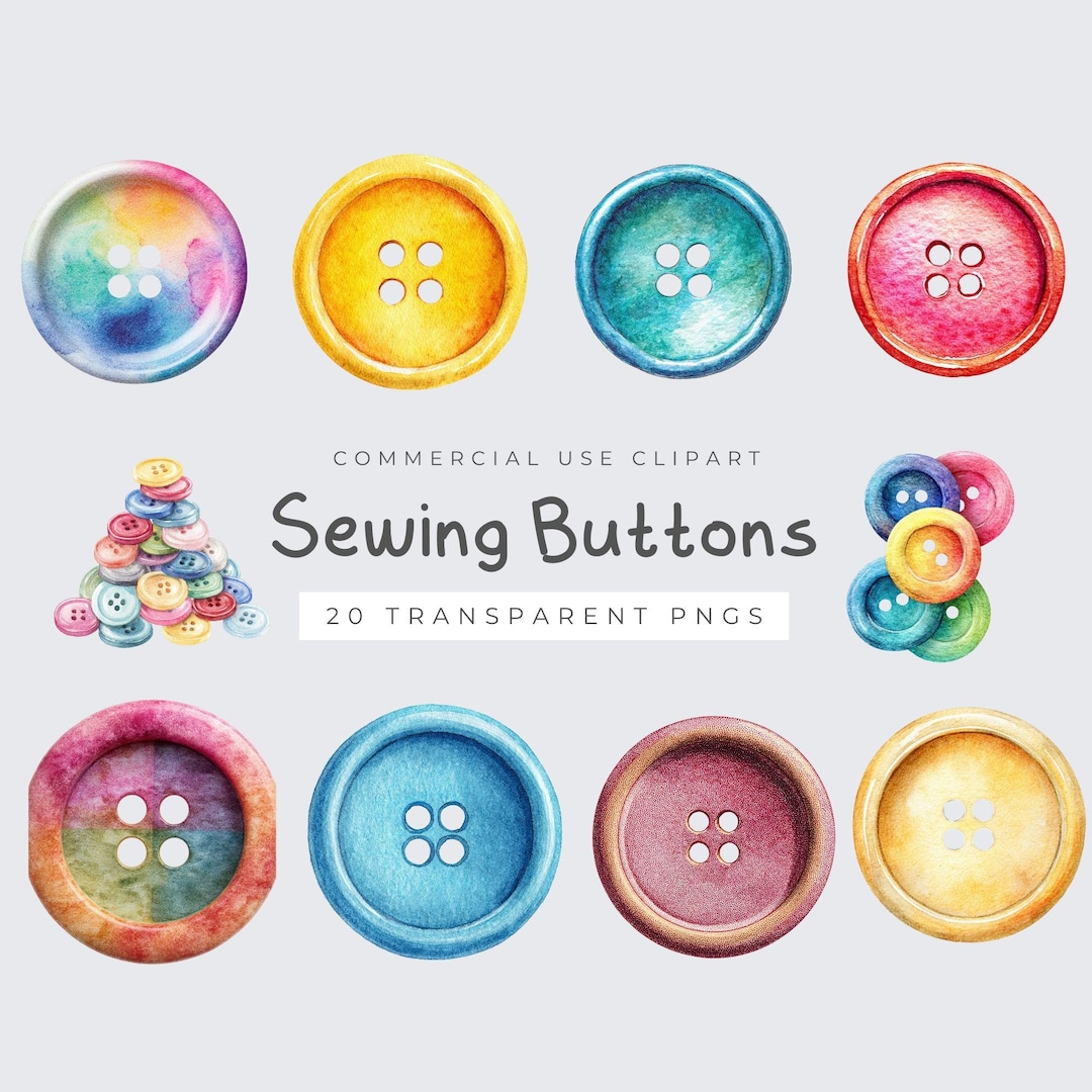 Sewing Button Clipart, Watercolor Art for Crafts, Printable Pngs ...