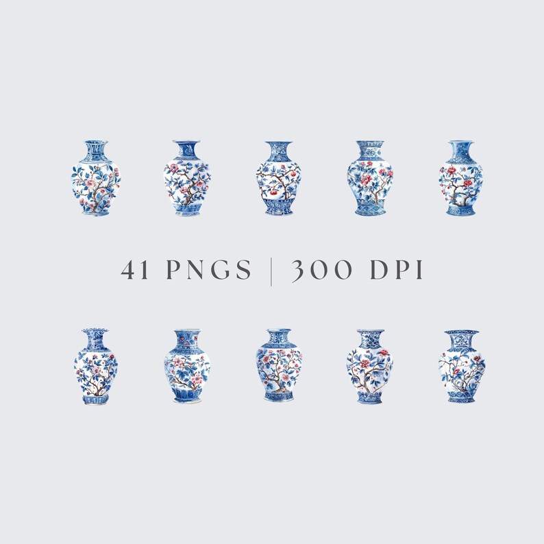Chinoiserie Vase PNG, Watercolor Clipart, Floral Digital Download ...