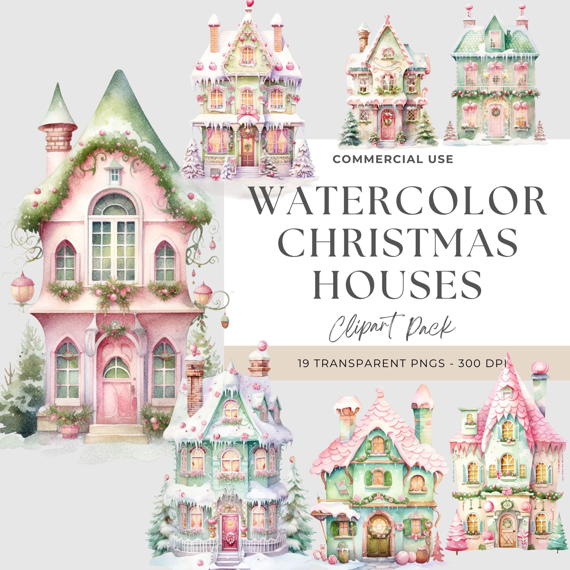 Christmas Clipart House Background, Watercolor Christmas House Clipart ...