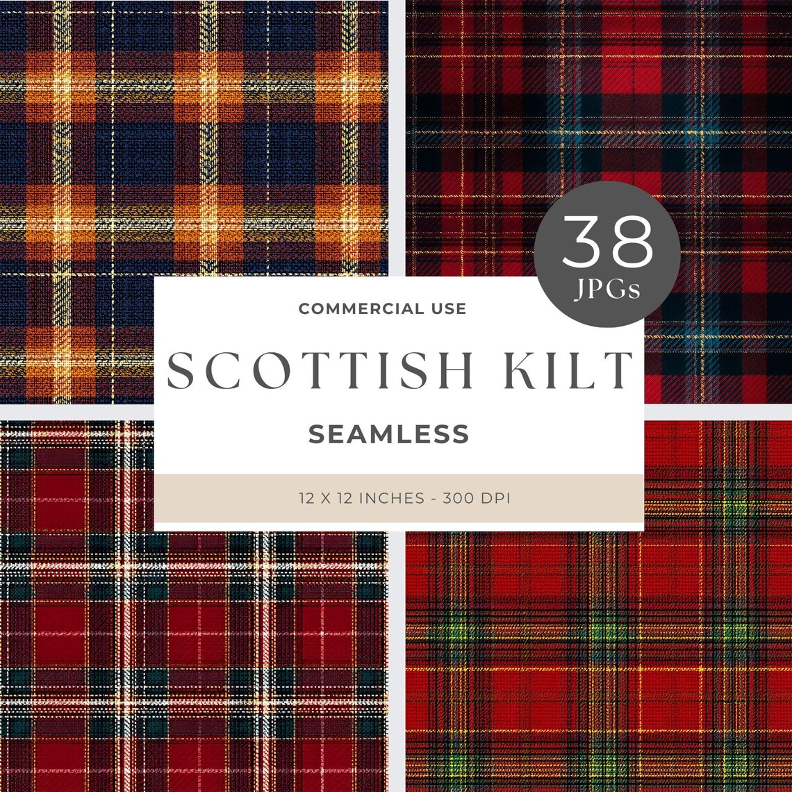 Scottish Kilt Seamless Pattern, Tartan Fabric, Digital Paper, Plaid ...