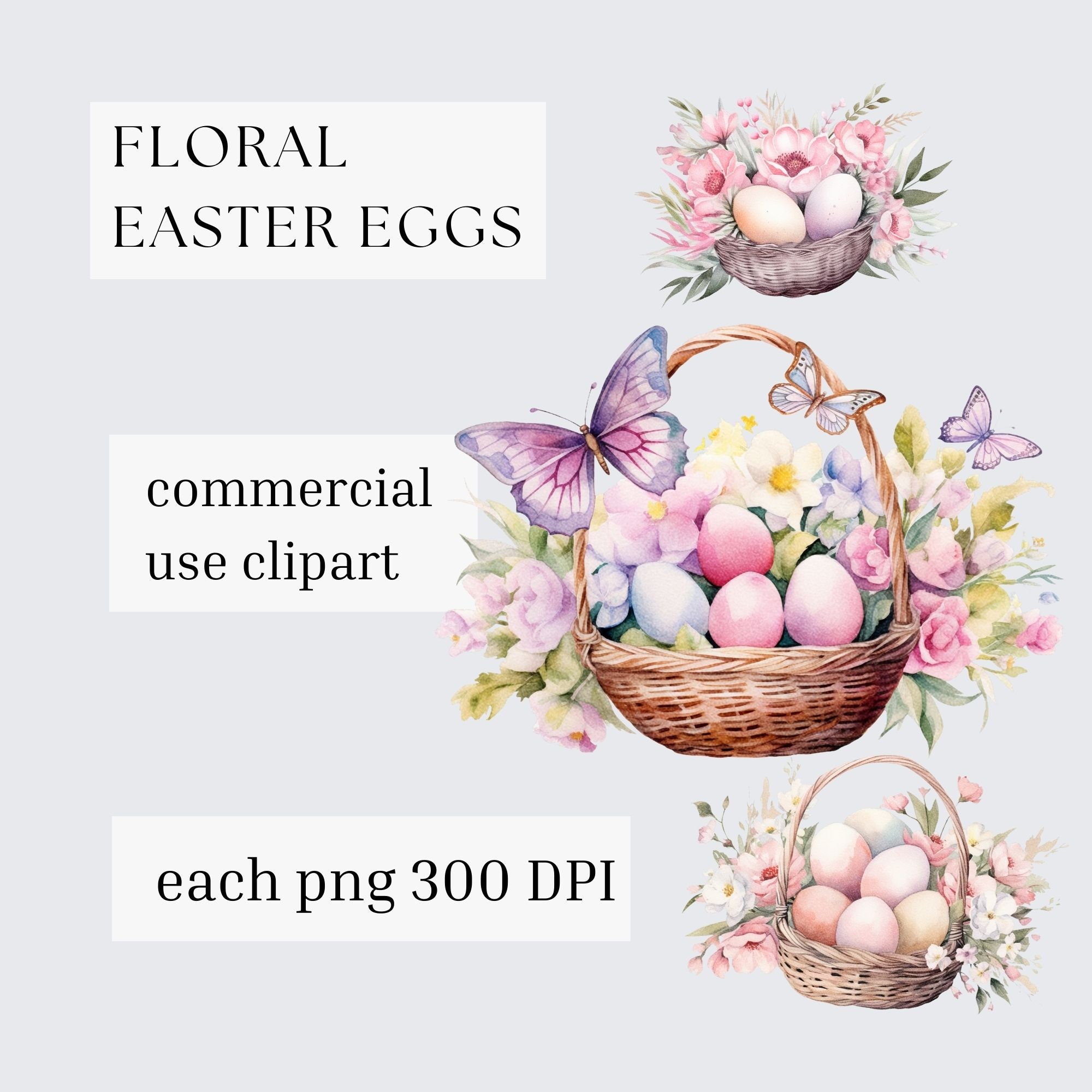 Floral Watercolor Easter Eggs Clipart, Easter Bunny, Watercolour Floral ...