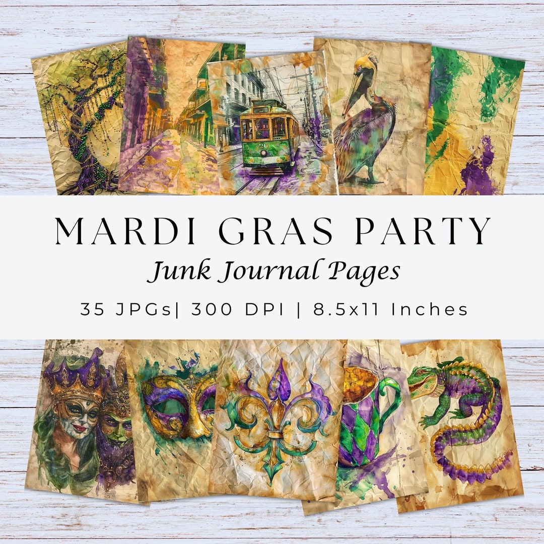 Mardi Gras Junk Journal, Mardi Gras Scrapbook Collage Sheets ...