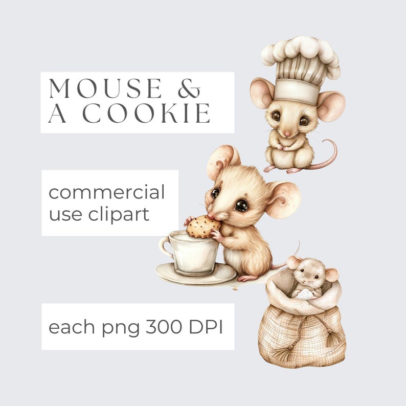 Mouse and Cookie Clipart, Cute Baking Art, Digital Download PNG ...