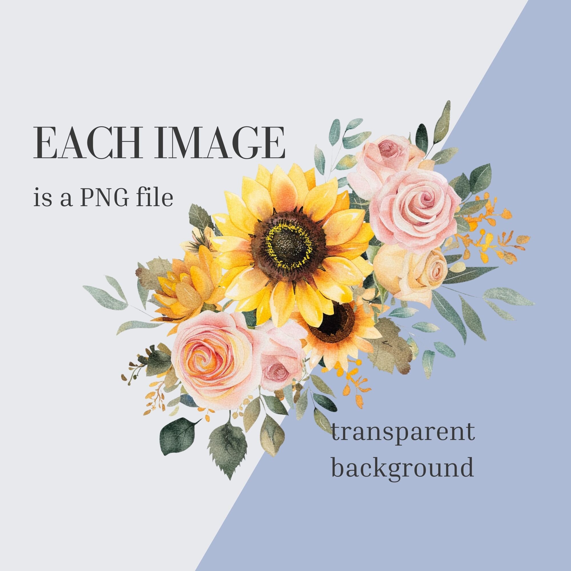 Sunflower and Roses Clipart, Floral Collage, Flower Clip Art, Red Rose ...