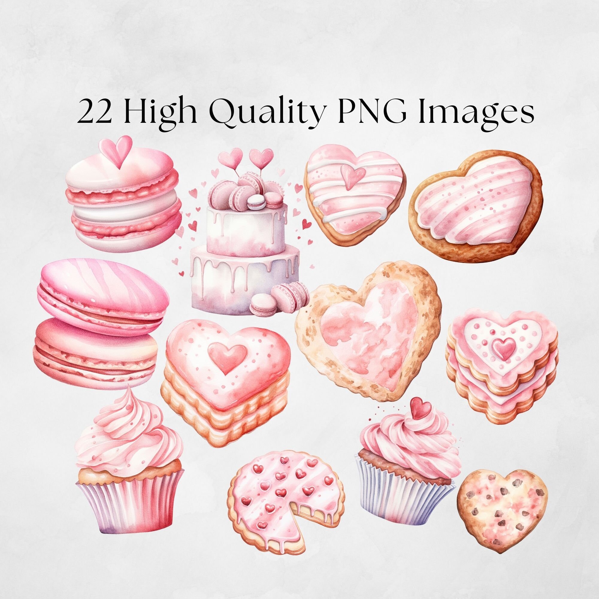 Watercolor Valentine's Day Clipart: Heart Cookies & Sweets (PNG Digital ...