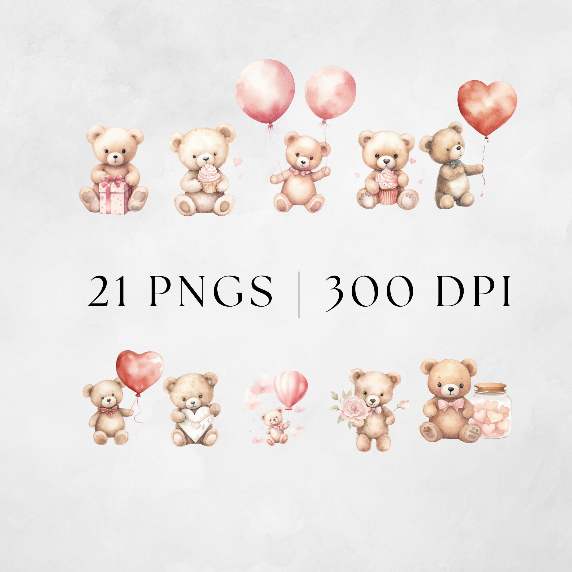 Valentine Bear Clipart, Teddy Bear Png, Valentine Bears Clipart Bundle ...