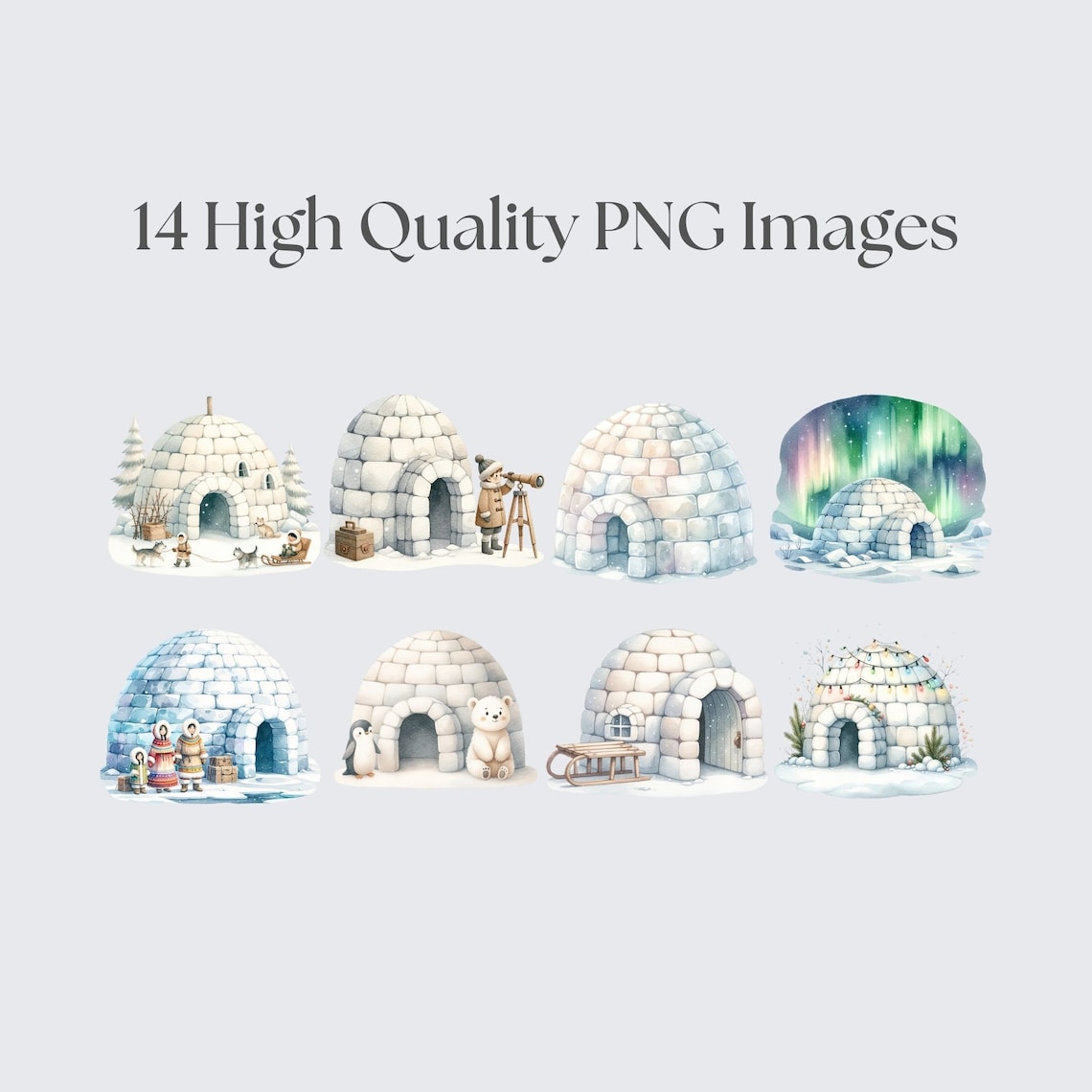 Igloo Clipart, Winter Clipart, Nordic Nights Clipart, Cute Eskimo ...