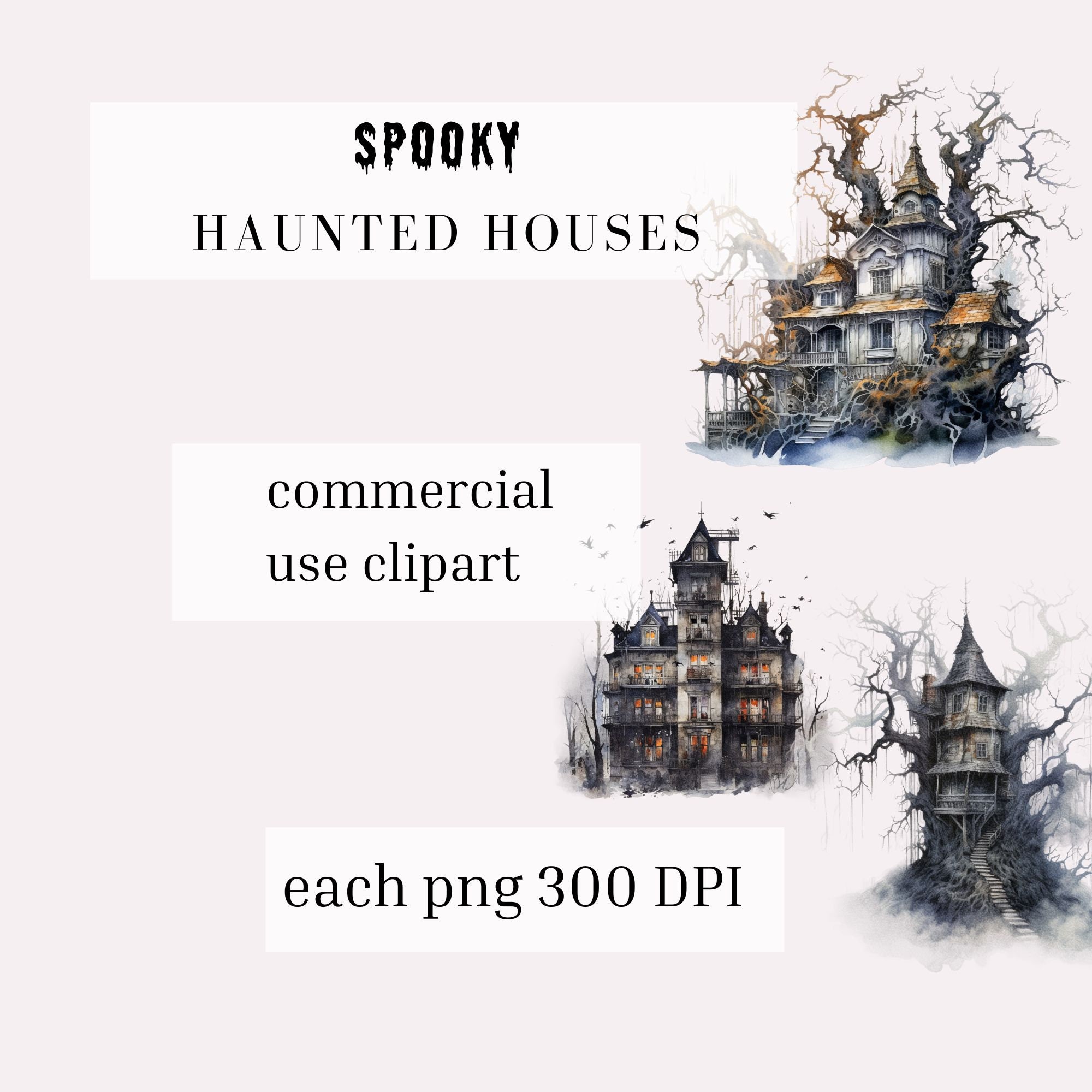 Halloween Mansion Clipart Halloween Watercolor Spooky House - Etsy