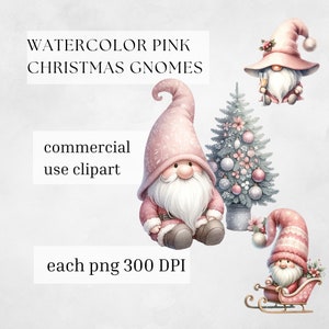 Watercolor Pink Christmas Gnome Clipart, Gnome Winter Clipart Png ...