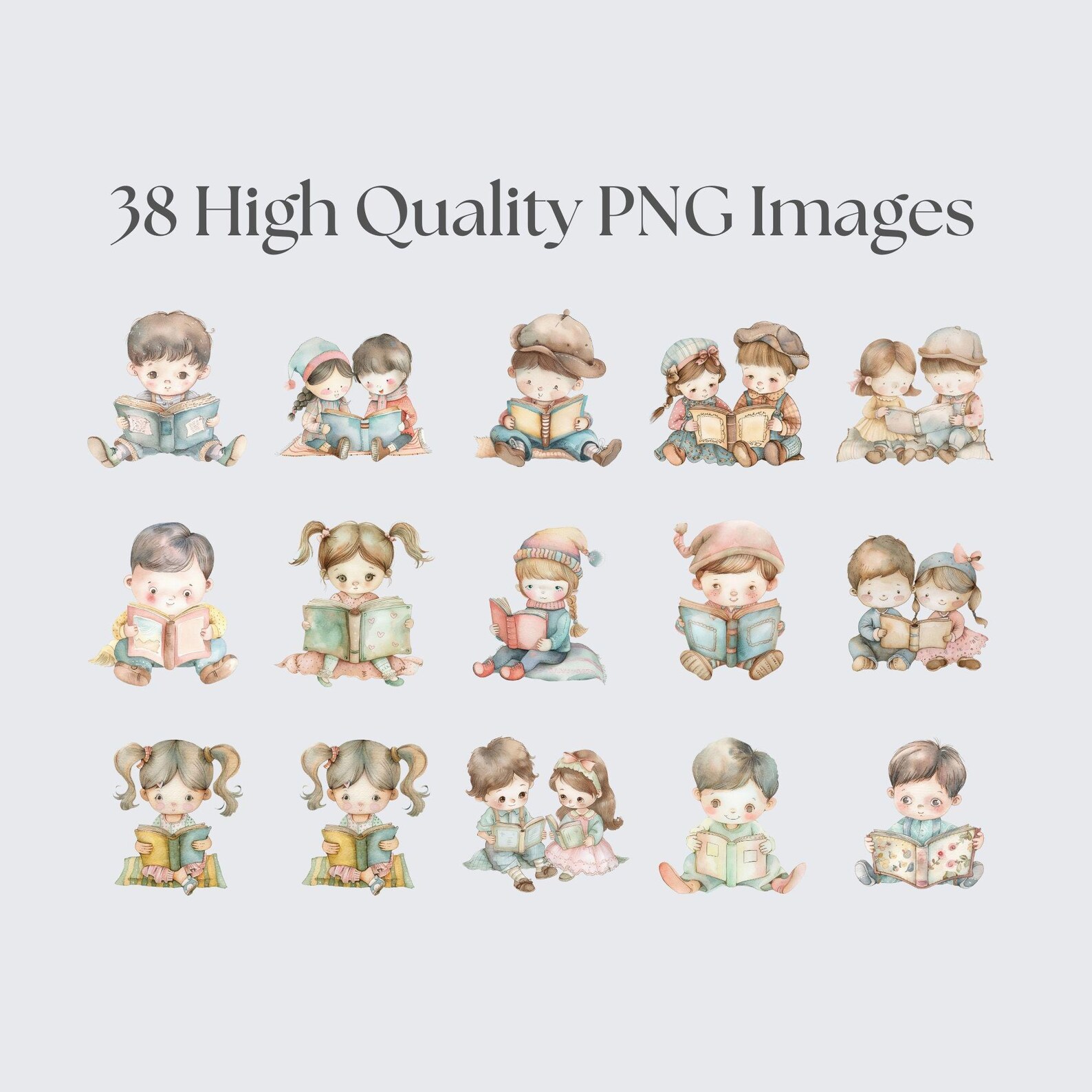 Cute Kids Reading Clipart, Adorable Digital Illustrations for Children ...