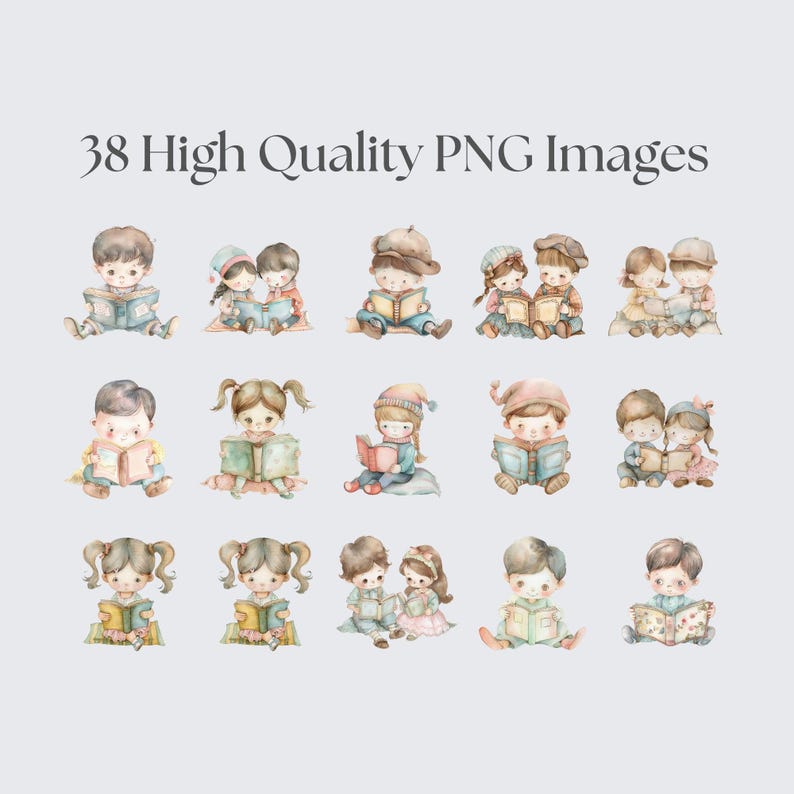Cute Kids Reading Clipart, Adorable Digital Illustrations for Children ...
